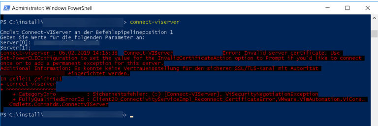 PowerCLI Fehlermeldung Invalid server certificate